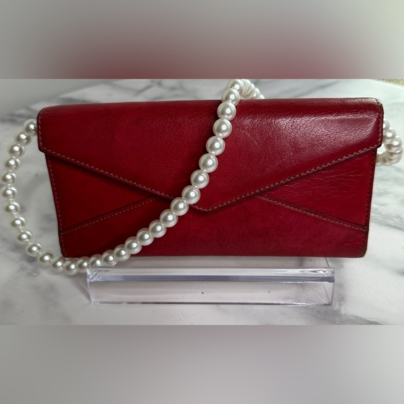 Cartier | Bags | Guc Cartier Long Flap Wallet Pink Red Leather Envelope Unbranded Pearl Chain ...